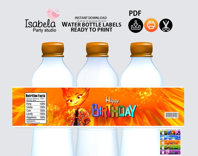 Elemental Water Bottle Elemental Topper Labels Elements - Etsy