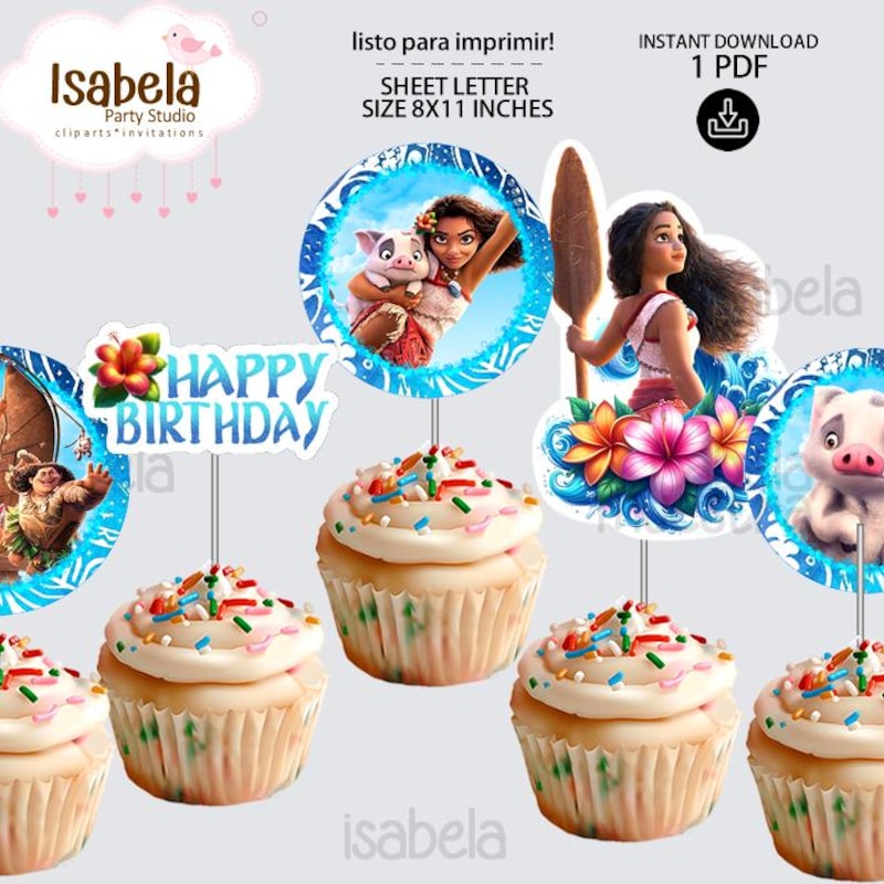 Cupcake Topper Moana 2 - Etsy
