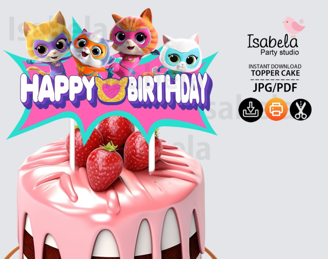 Super Kitties topper cake, supergatitos topper, super gatitos adorno ...