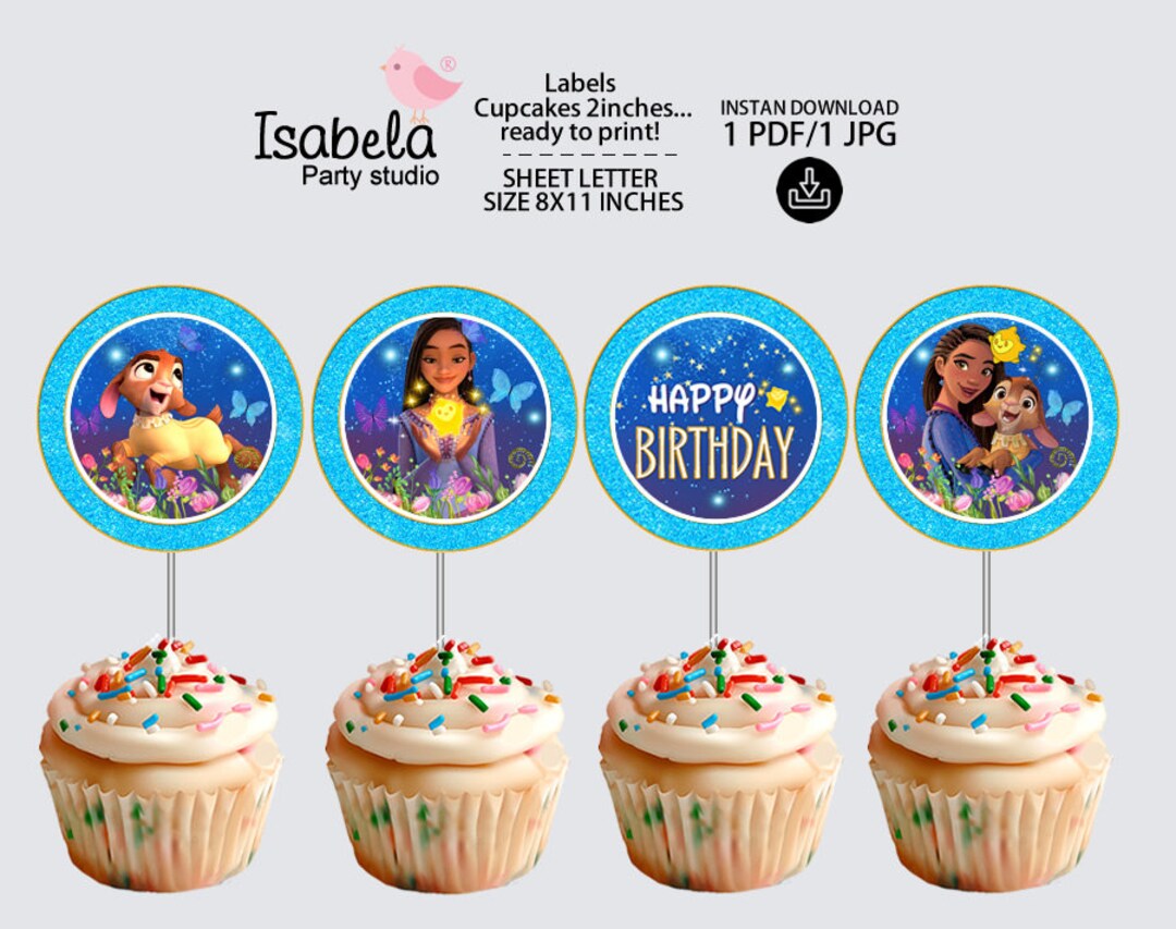 Wish Cupcake, Wish Labels, Princess Asha Cupcakes, Wish Topper, Wish ...