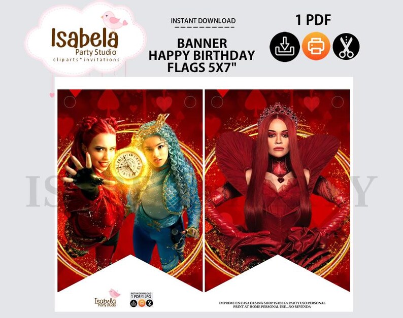 Descendants Red Banner Happy Birthday, Download, Cut Out and Print! PDF ...