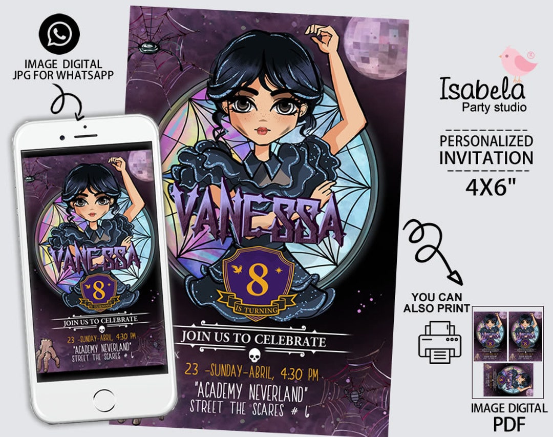 Wednesday Birthday Invitation, Merlina Party, Personalized Wednesday ...