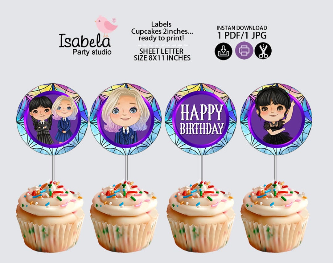 Wednesday Cupcake, Wednesday Topper, Merlina Labels, Wednesday Party - Etsy