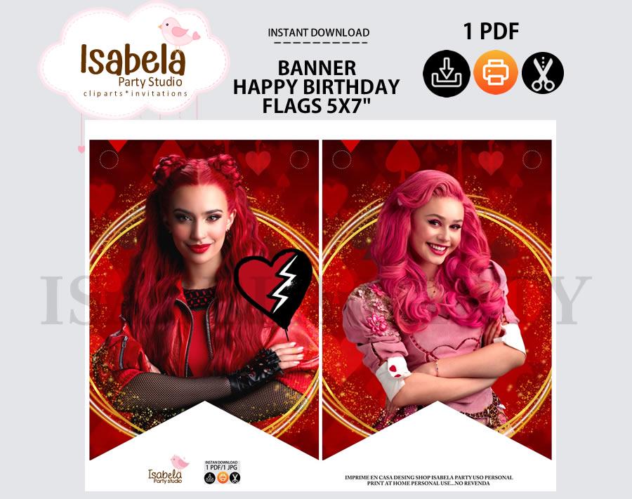 Descendants Red Banner Happy Birthday, Download, Cut Out and Print! PDF ...
