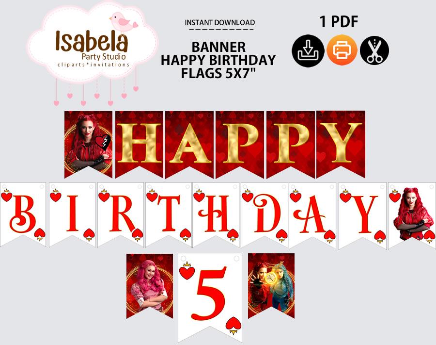 Descendants Red Banner Happy Birthday, Download, Cut Out and Print! PDF ...