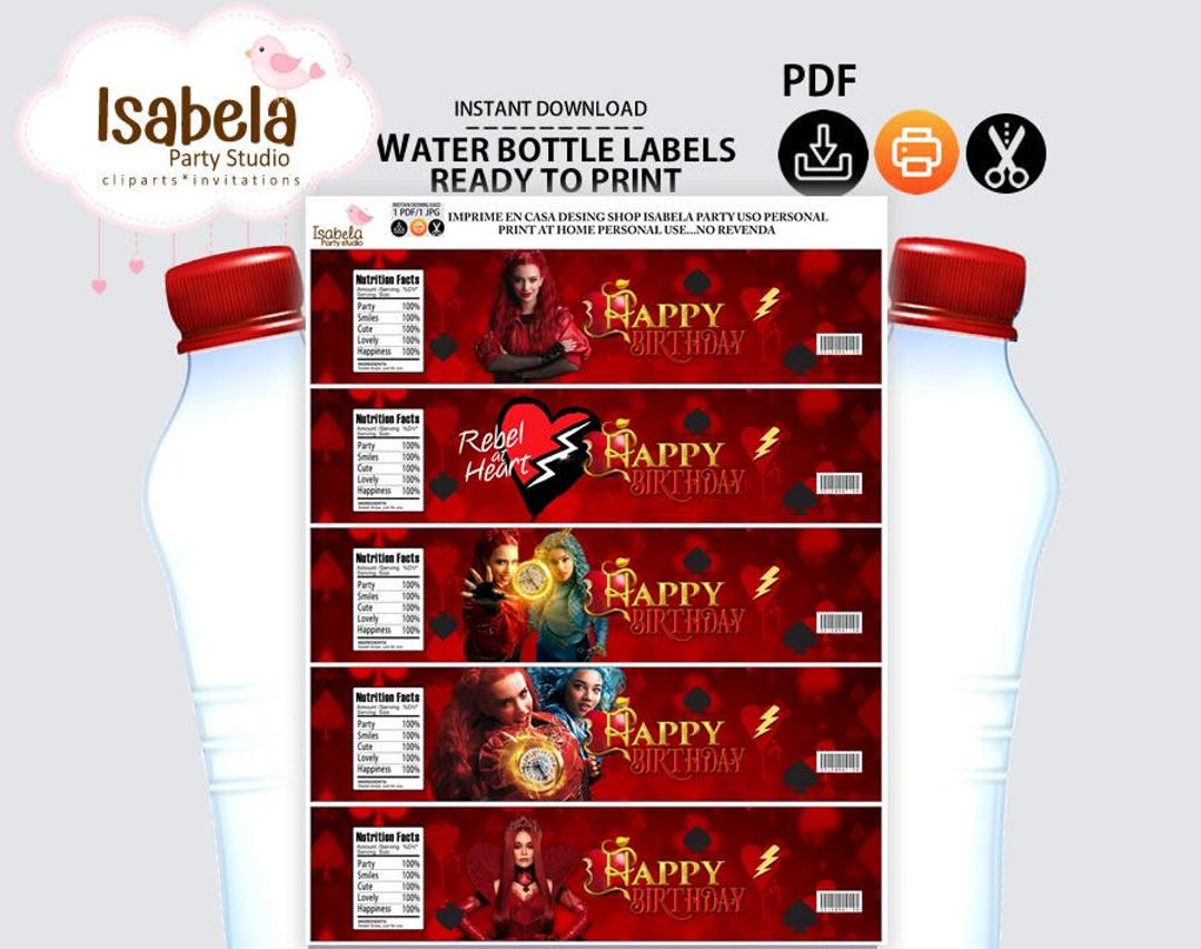 Descendants Red Water Bottle, Descendants Topper, Descendants Red ...
