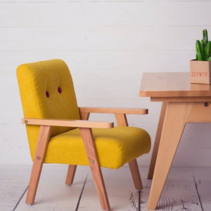 Small Modern Yellow Armchair for Childrens Room, Wooden Armchair ...