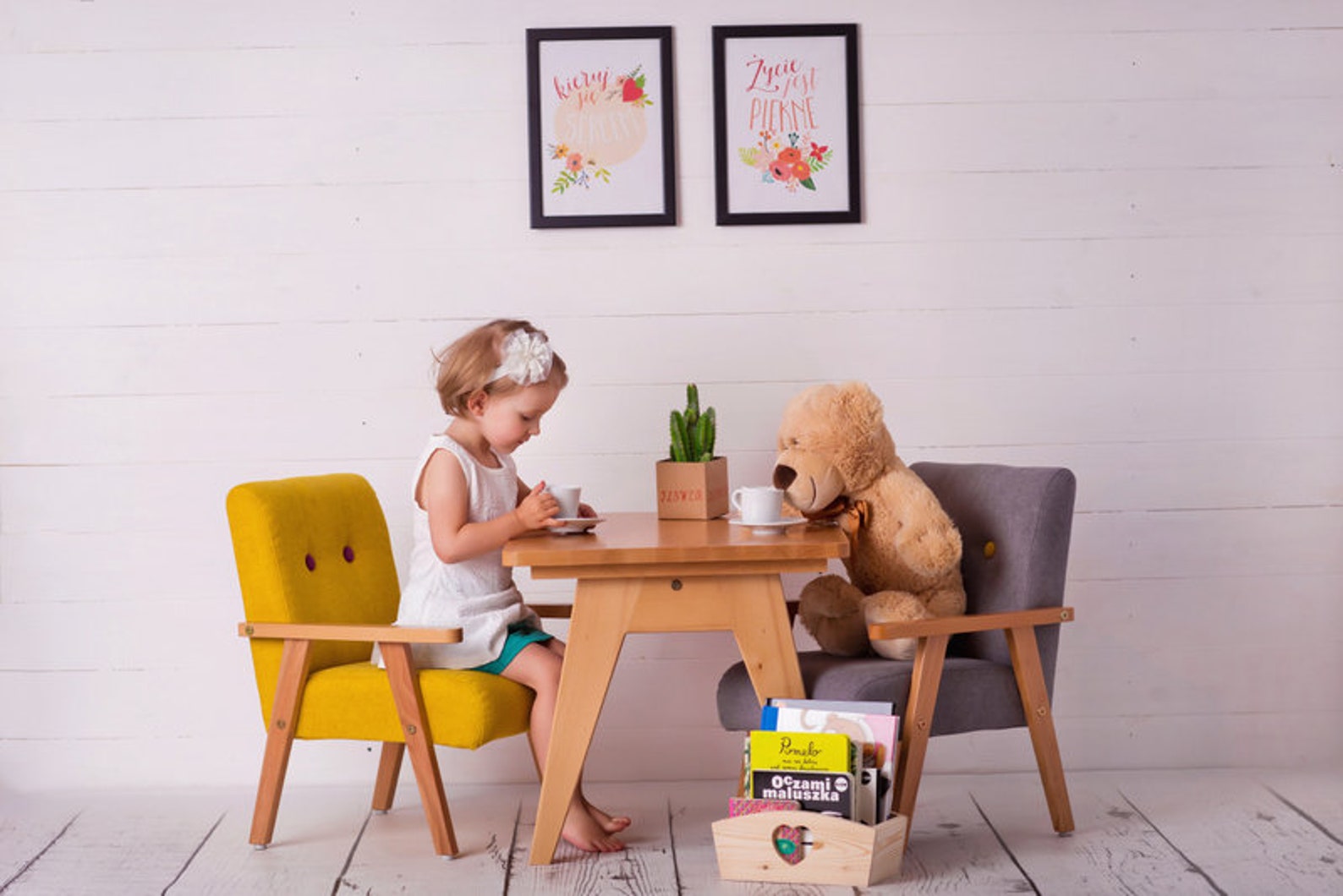 Small Modern Yellow Armchair for Childrens Room, Wooden Armchair ...