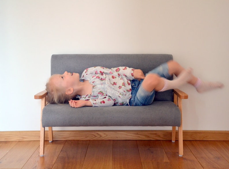 Sofa for Kids, Wooden Bench Upholstered, Couch for Children, Grey ...