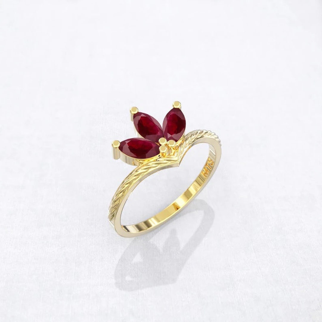 Exquisite Ruby Marquis Lotus Ring- Elegant Three-leaf Design - Etsy Israel