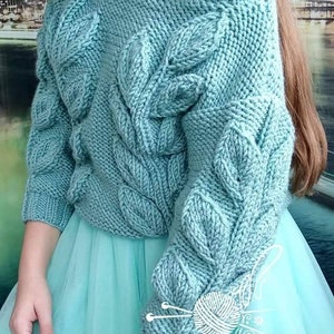 Sweater leaflets of Gentle Mint Color From Woolen Cloth Shortened ...