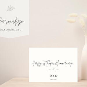 Personalize Printable Happy 1st Paper Anniversary Greeting Card, First ...