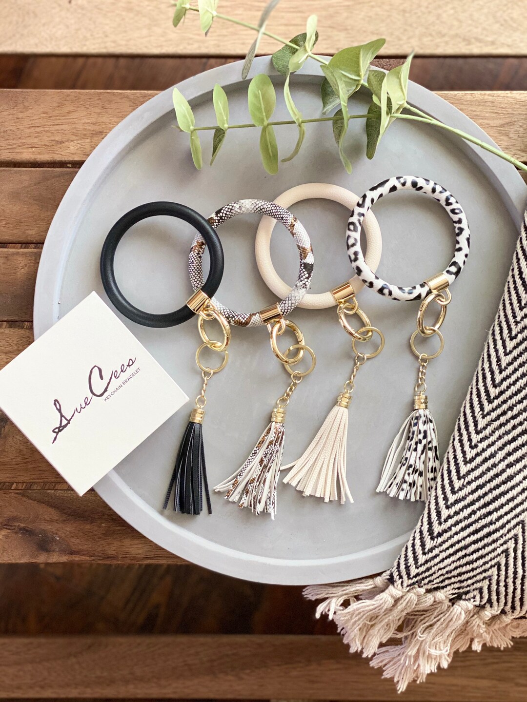 Keychain Bracelet Leather Bangle Key Ring Wristlet Bracelet Gifts for ...