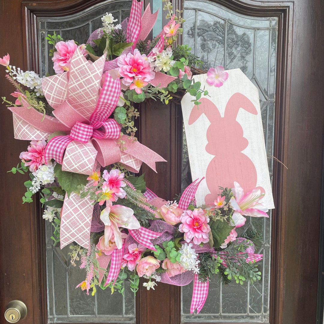 Spring Pink Bunny Wreath / Hand Crafter Spring Wreath by Ramon at Home ...