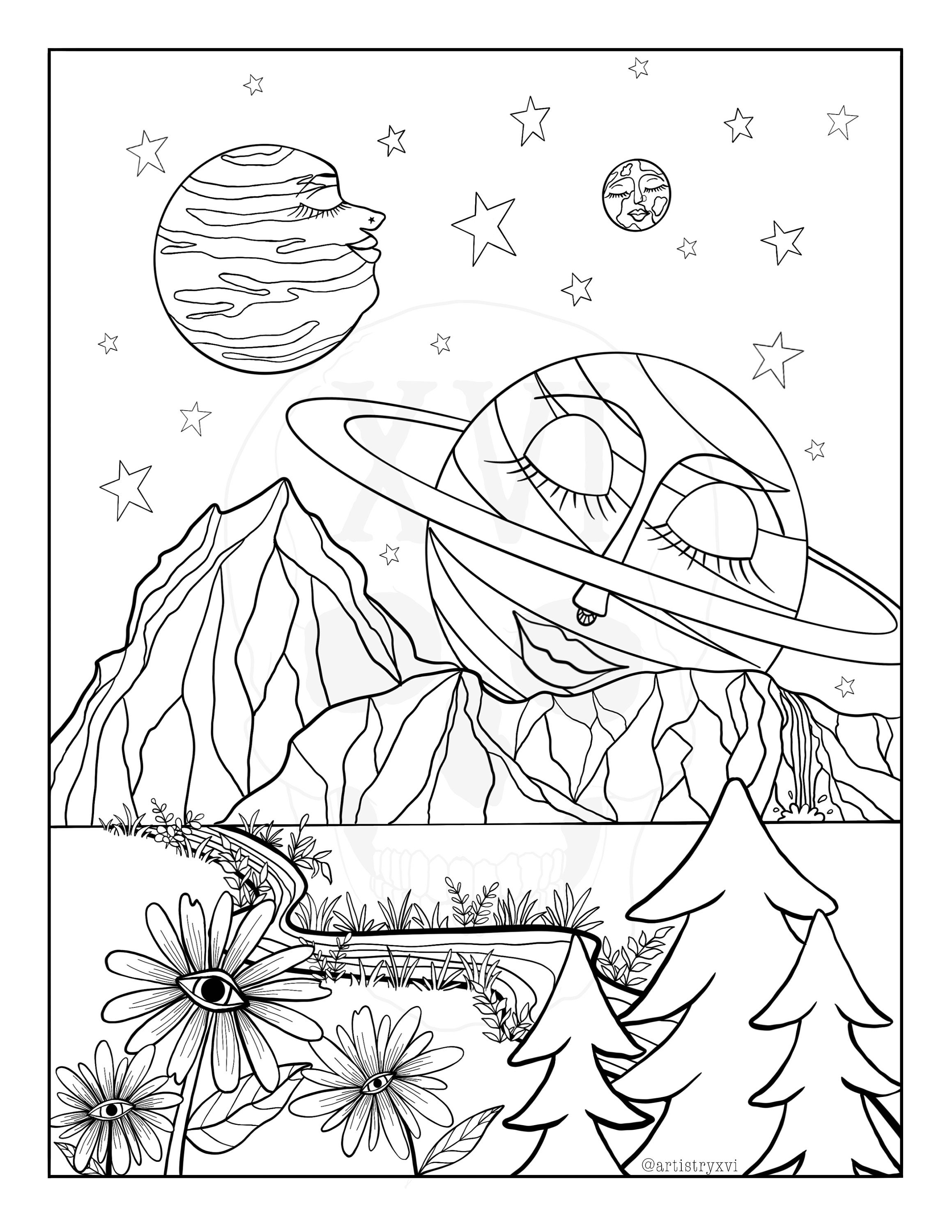 Weird Space Coloring Page | Original Art, All Ages (digital Download ...