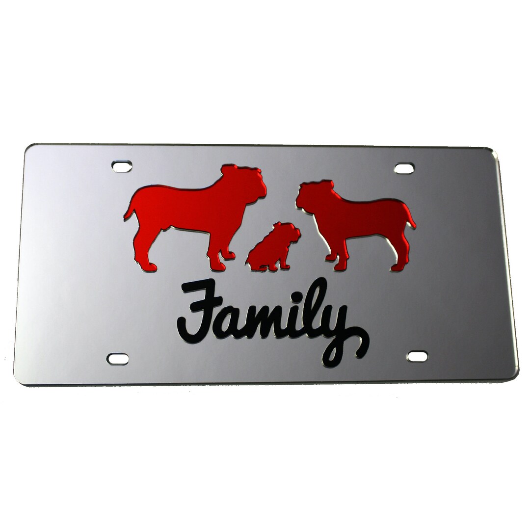 License Plate Bulldog Family Acrylic Mirrored Car Tag - Etsy