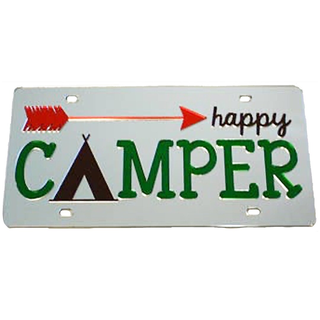 License Plate Happy Camper Mirrored Acrylic Car Tag - Etsy