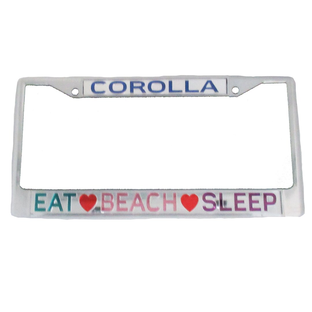 License Plate Frame Corolla Eat, Beach, Sleep Chrome W Mirrored Inlaid ...