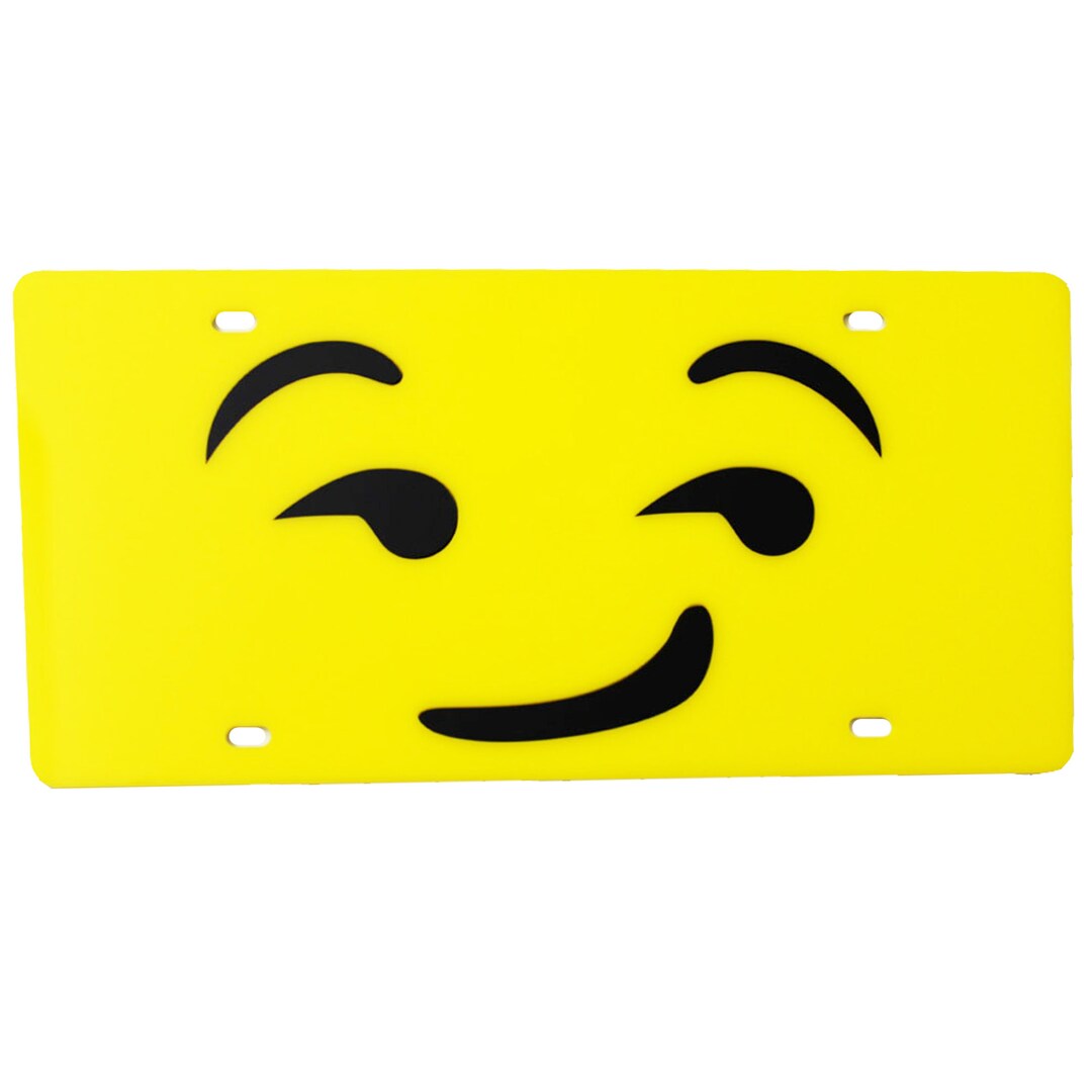 License Plate Emoji Smirk Yellow Cast Acrylic Car Tag. - Etsy