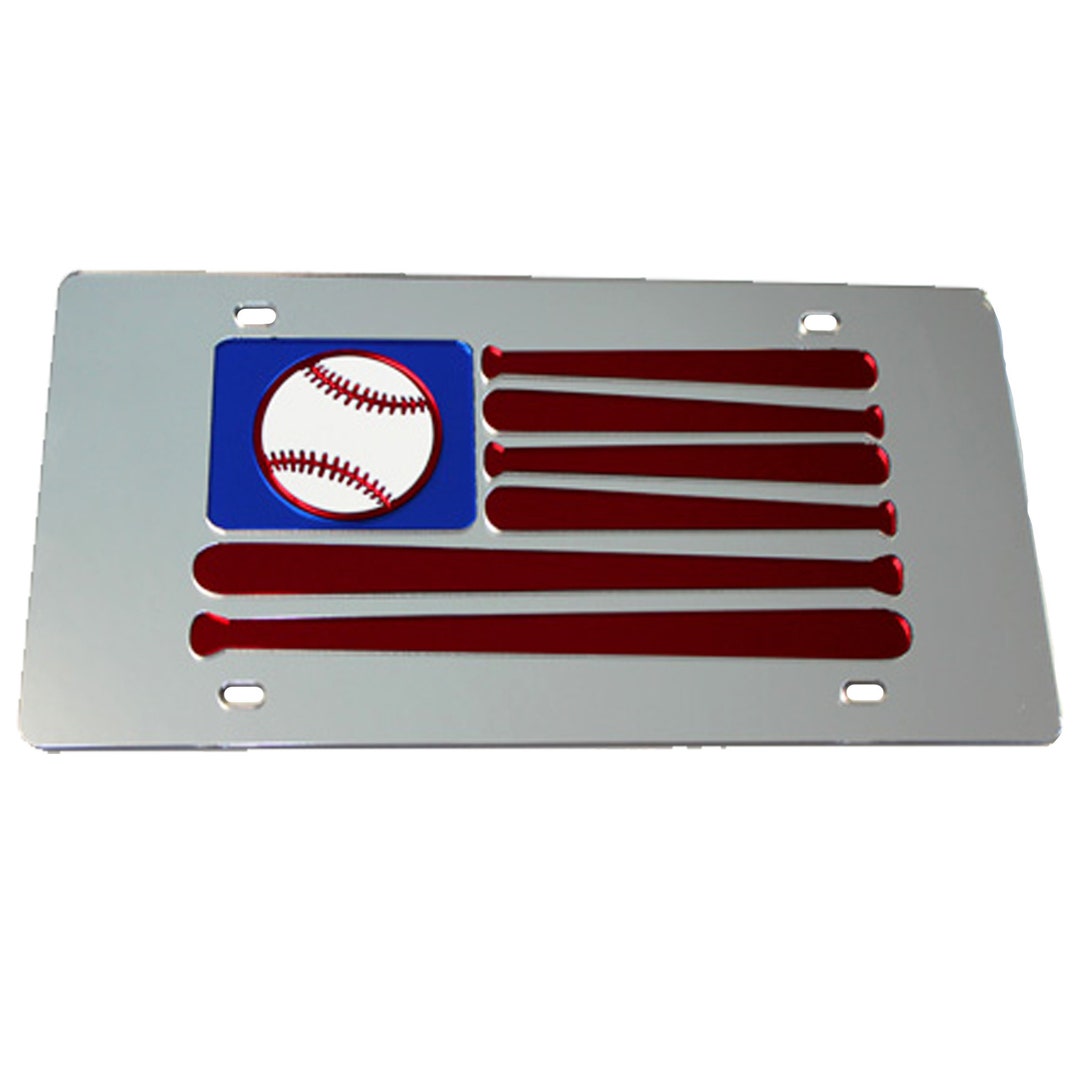 License Plate Baseball Bat Flag Mirrored Acrylic Car Tag - Etsy