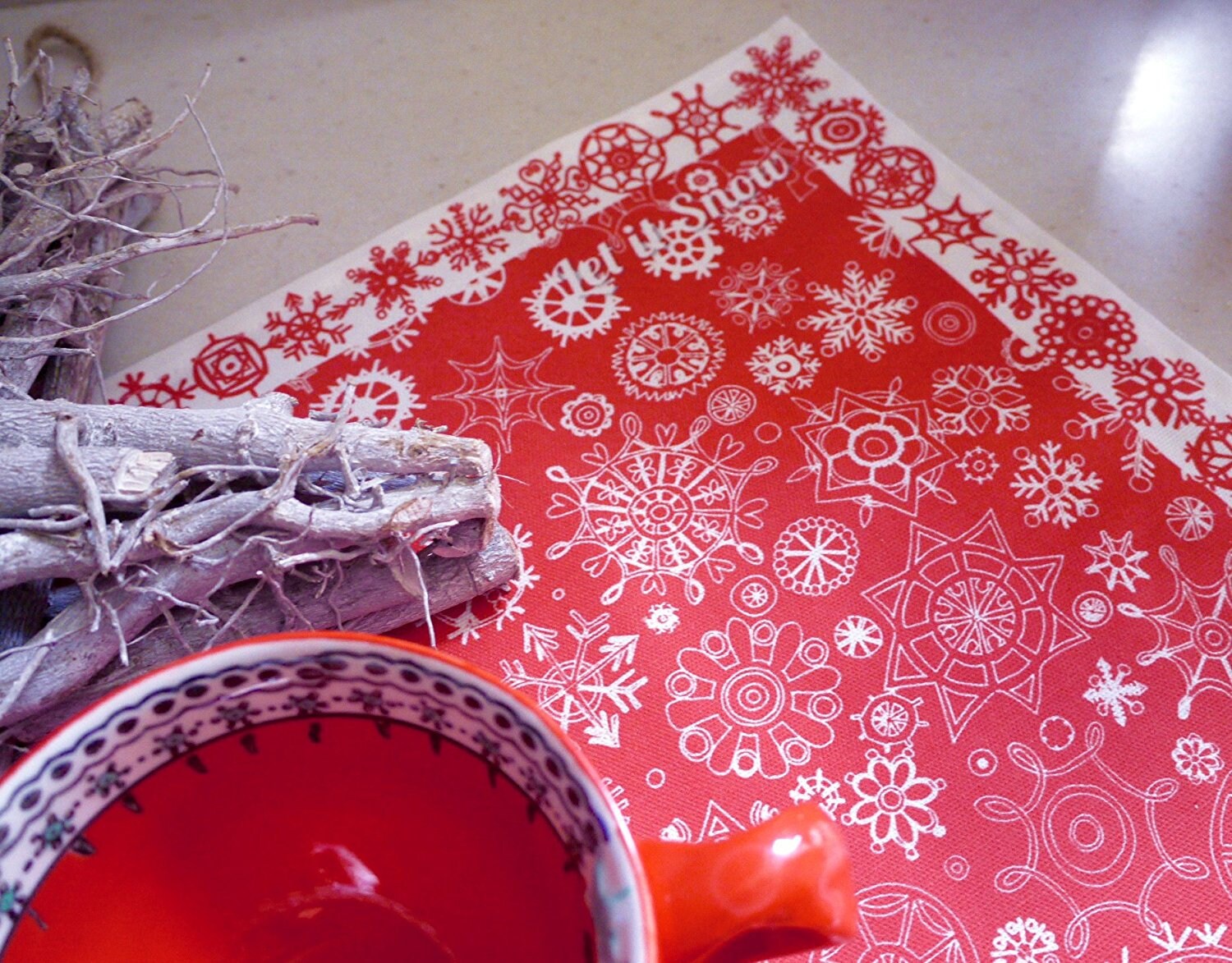 Snowflake Christmas tea towel holiday kitchen towel printed | Etsy