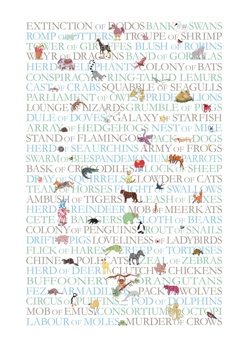 WALL ART PRINT Colorful Digital Print Collective Animal | Etsy