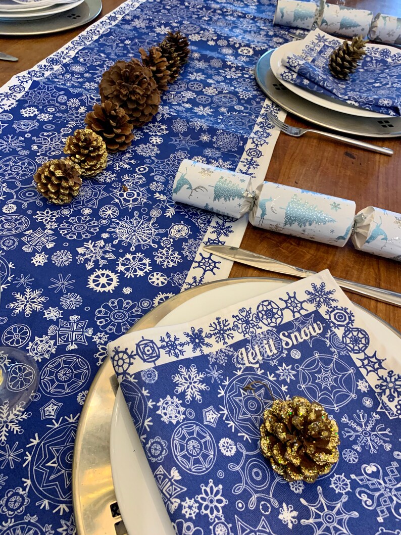 Winter Tablerunner With Blue and White Snow Design to Brighten up Your ...