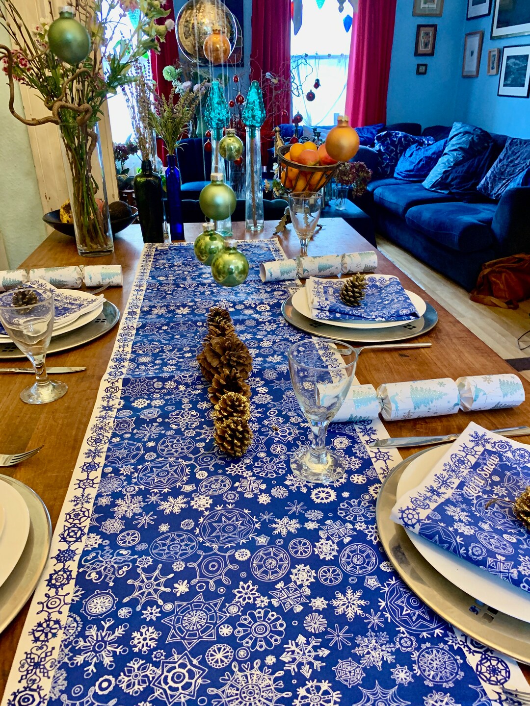 Winter Tablerunner With Blue and White Snow Design to Brighten up Your ...