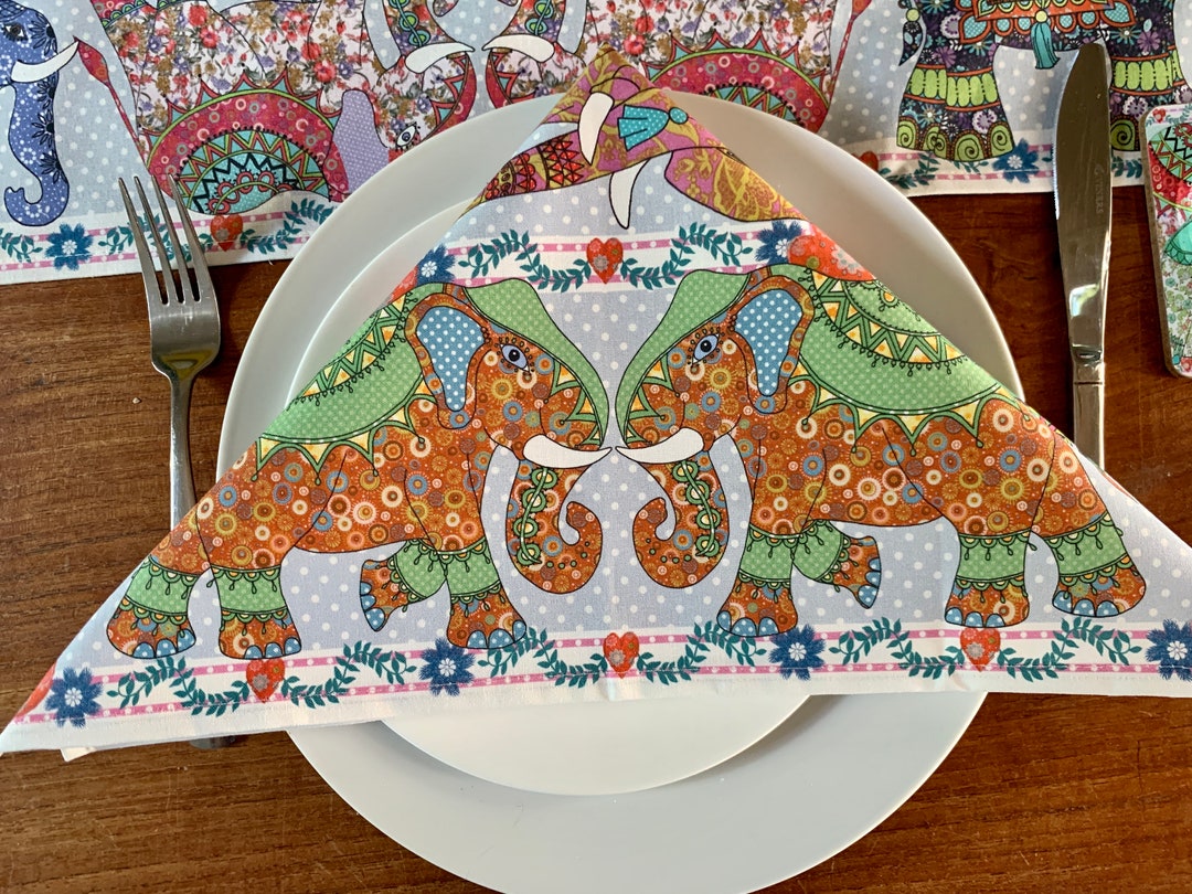 Elephant Napkins Sold in Sets of 2. 100% Cotton, Printed and Pretty. - Etsy