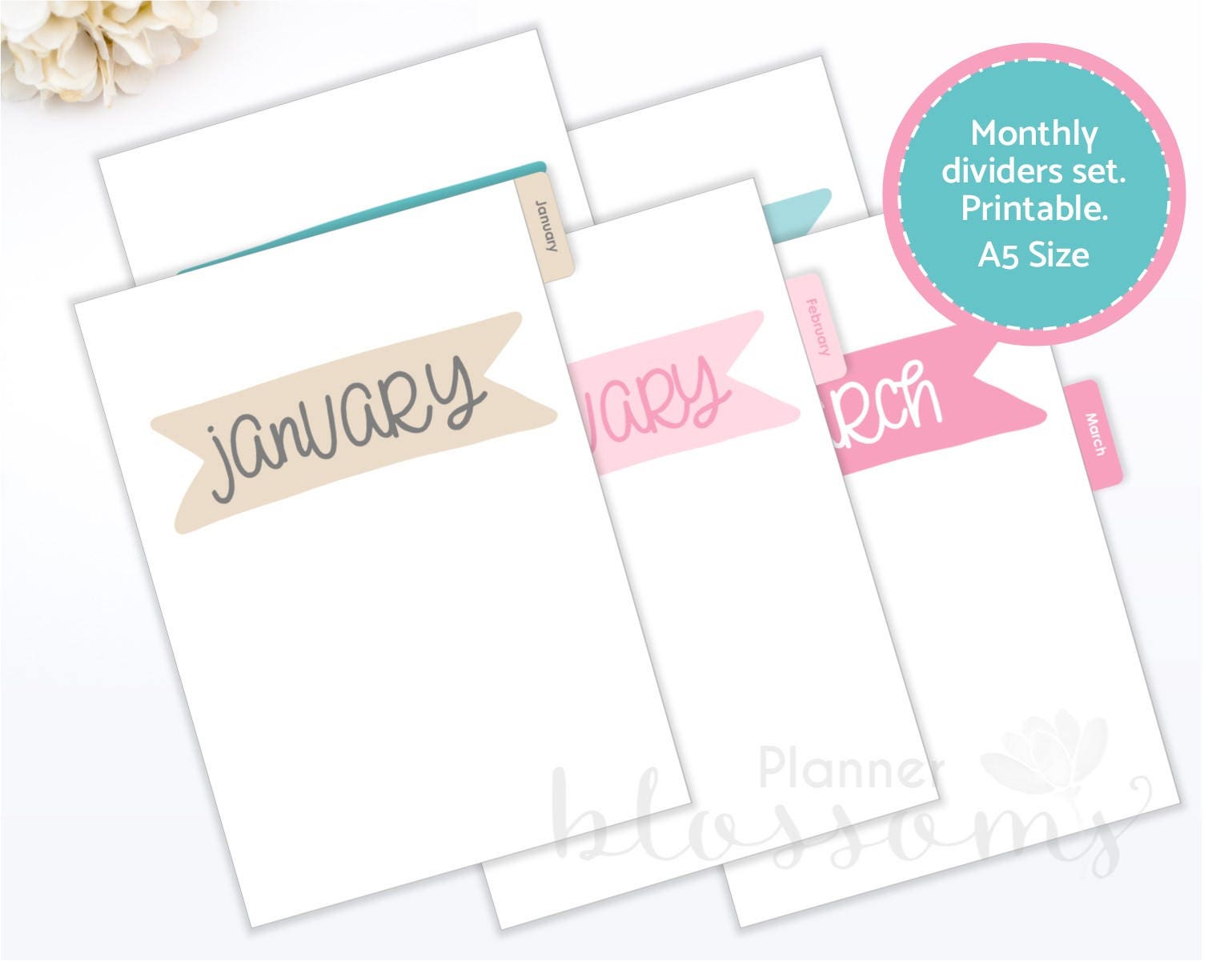 Printable Months Divider Pages With Tabs. A5 Size Instant | Etsy