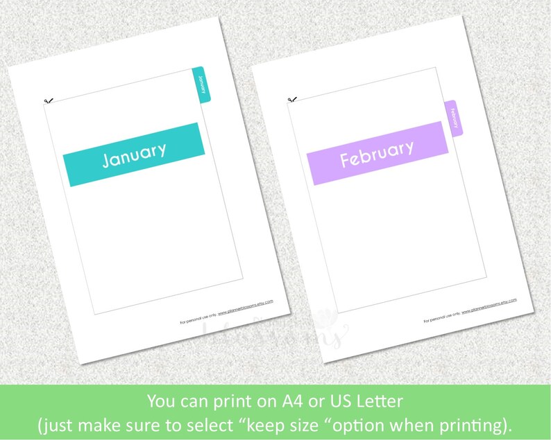 Printable Monthly Divider Pages With Tabs. A5 Size Instant | Etsy