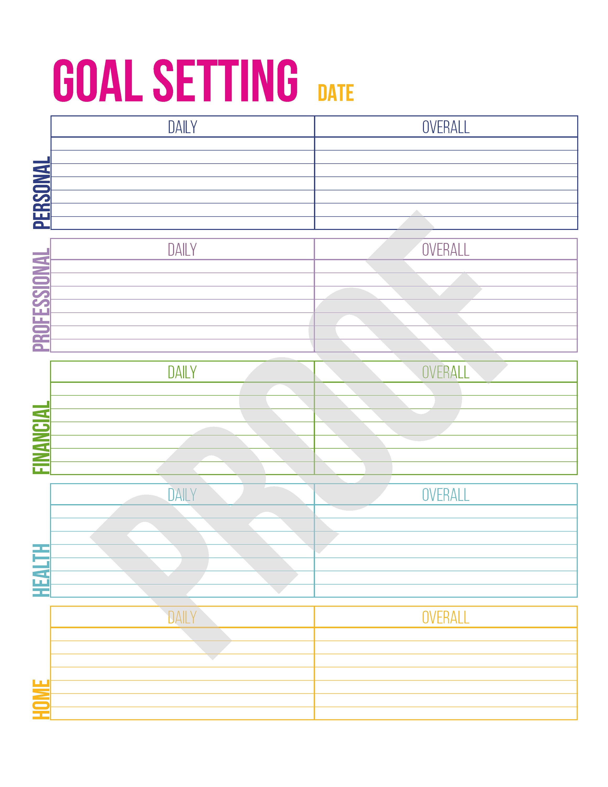 Categorized Goal Setting Worksheet- Letter Size - Editable PDF- Digital ...