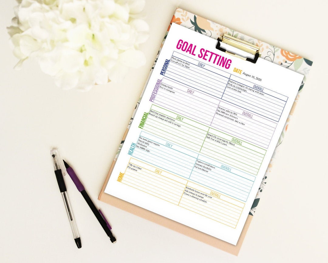 Categorized Goal Setting Worksheet- Letter Size - Editable PDF- Digital ...