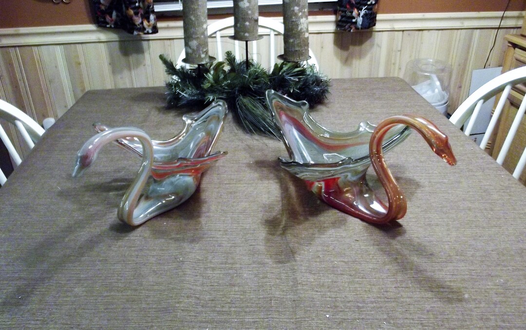 Sooner Glass Co. *-* Hand Blown Glass Art Swan *-* Green Headed Swan ...
