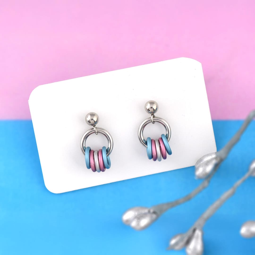 Tiny Transgender Pride Flag Chainmaille Stud Earring - Subtle/bold ...