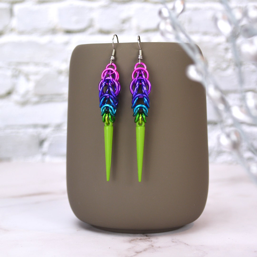 80s Neon Electric Rainbow Ombre Spike Earrings | Lightweight and ...