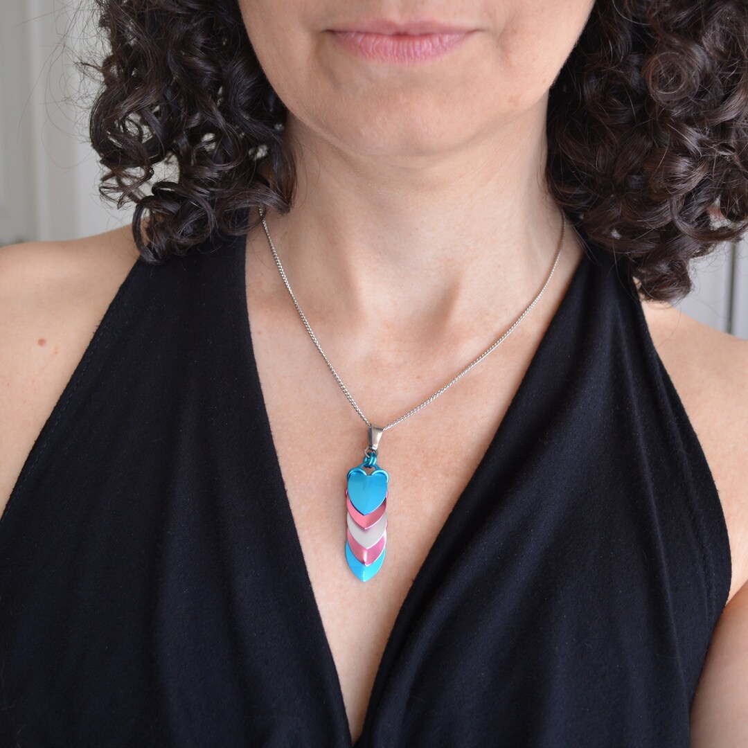Transgender Pride Chevron Medium Pendant, Lightweight Trans Pride ...
