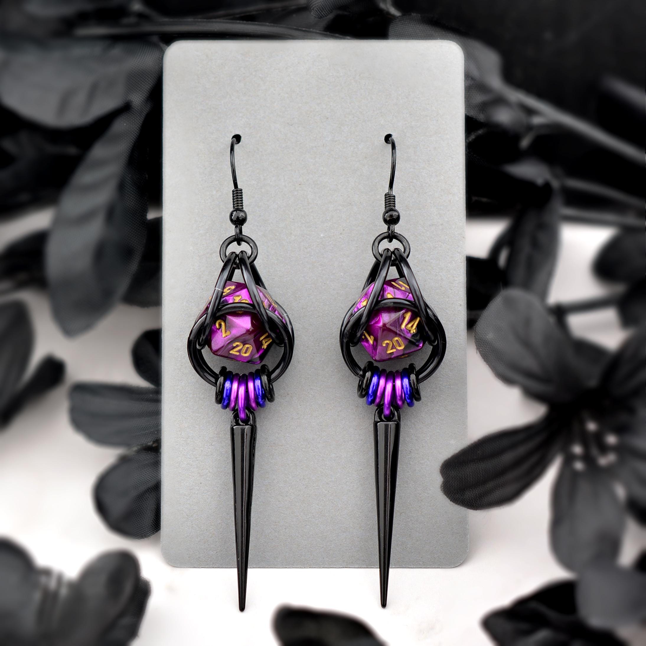 Purple Goth Spike D20 Earrings - Witchy Spike Dice Jewelry - Etsy