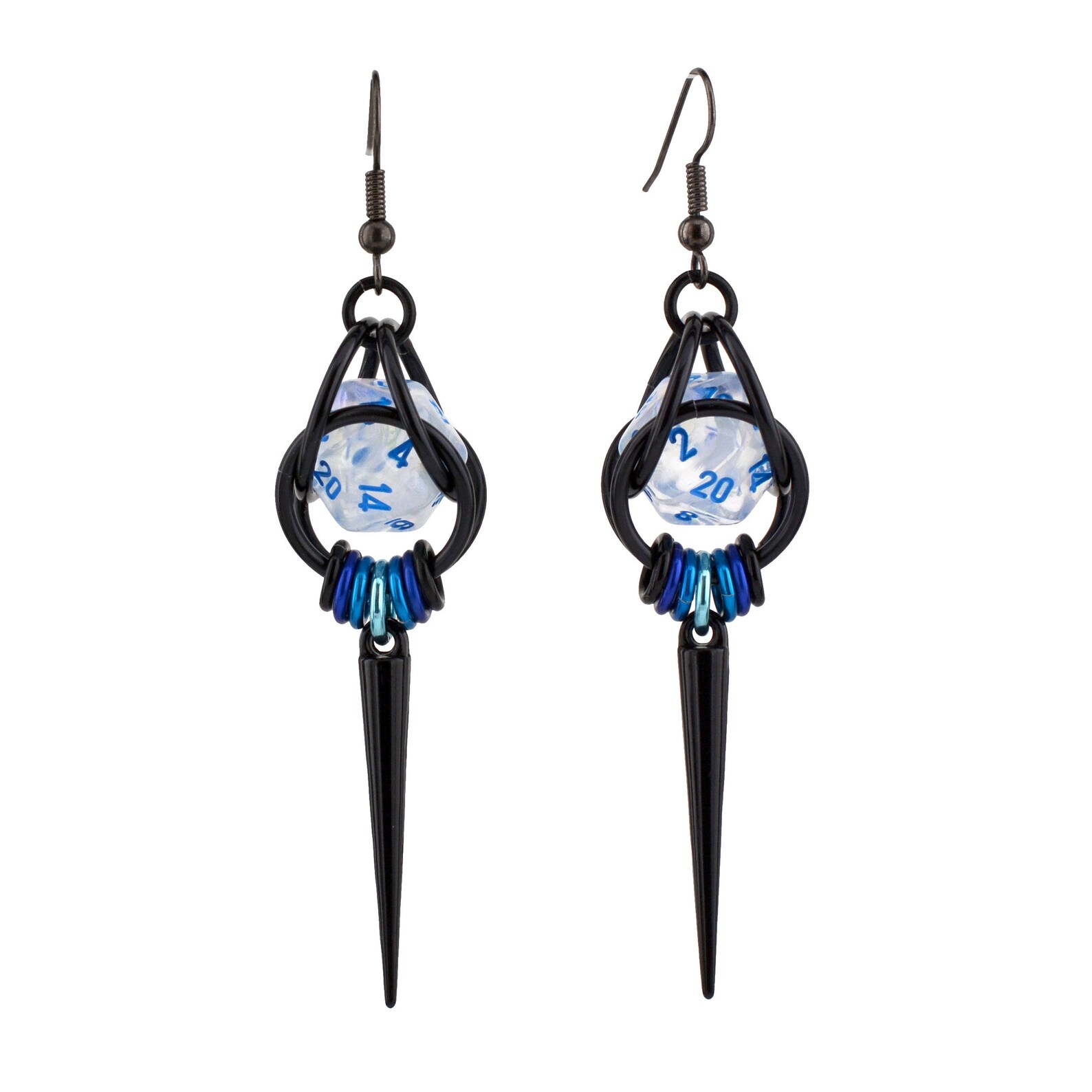 Black Spike Dice Earrings | UV Reactive D20 Jewelry - Clear Aurora ...