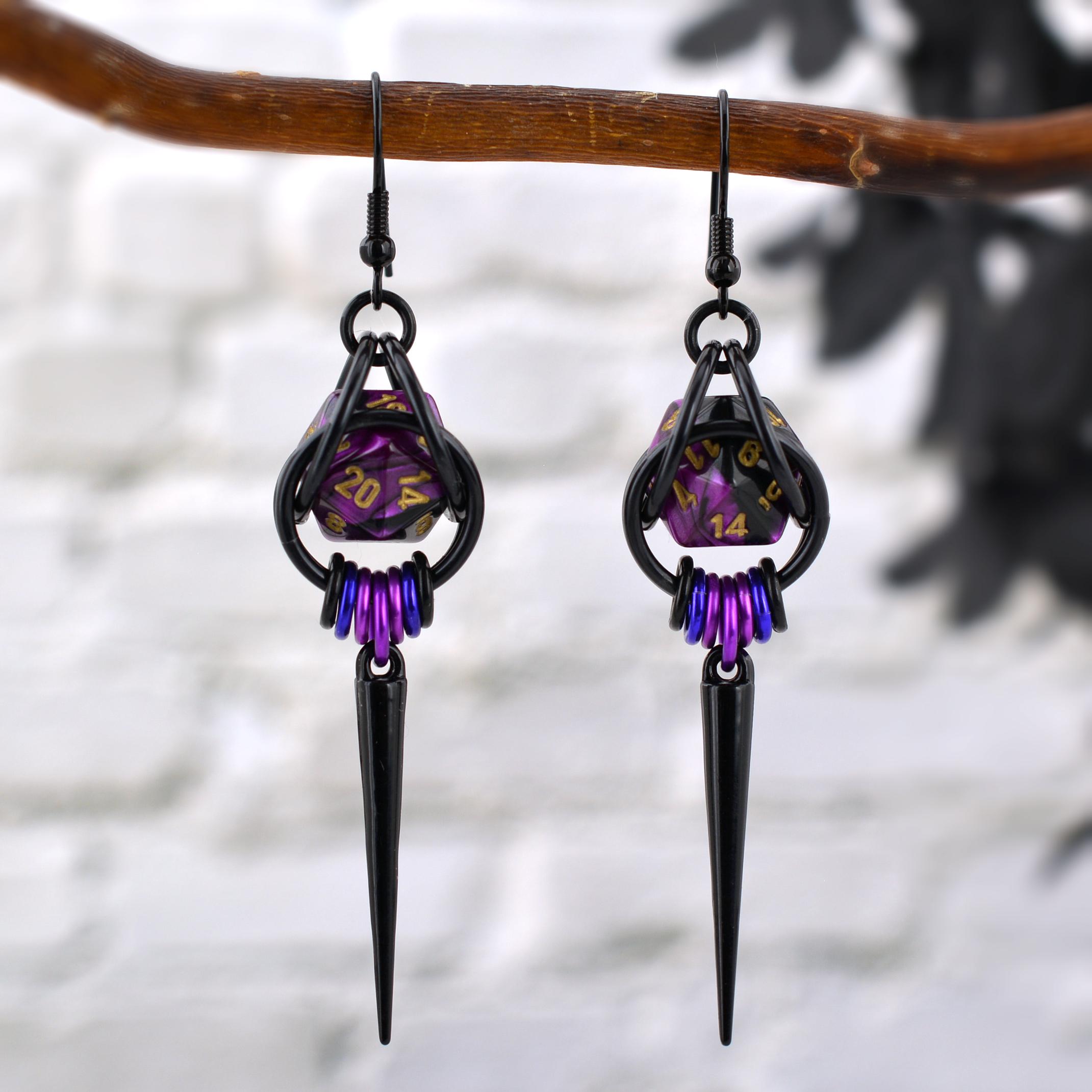 Purple Goth Spike D20 Earrings - Witchy Spike Dice Jewelry - Etsy