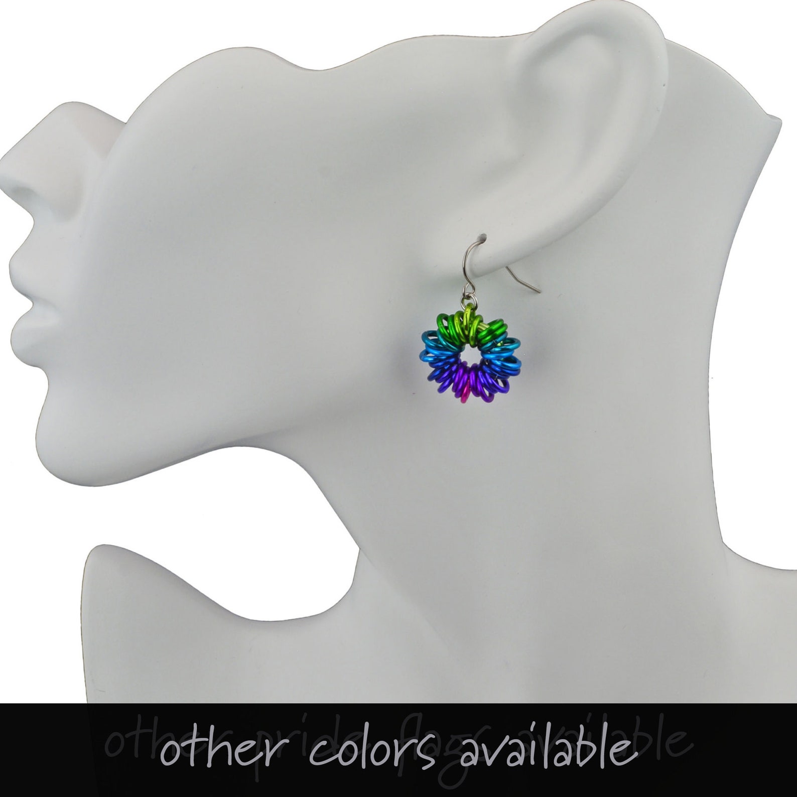 Rainbow Ombre Coiled Earrings, Small Chainmaille Starburst Brightly ...