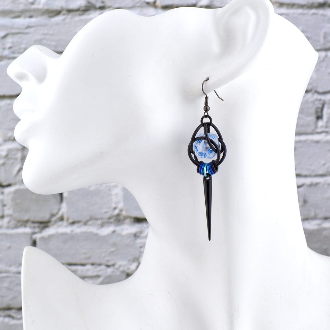 Black Spike Dice Earrings | UV Reactive D20 Jewelry - Clear Aurora ...