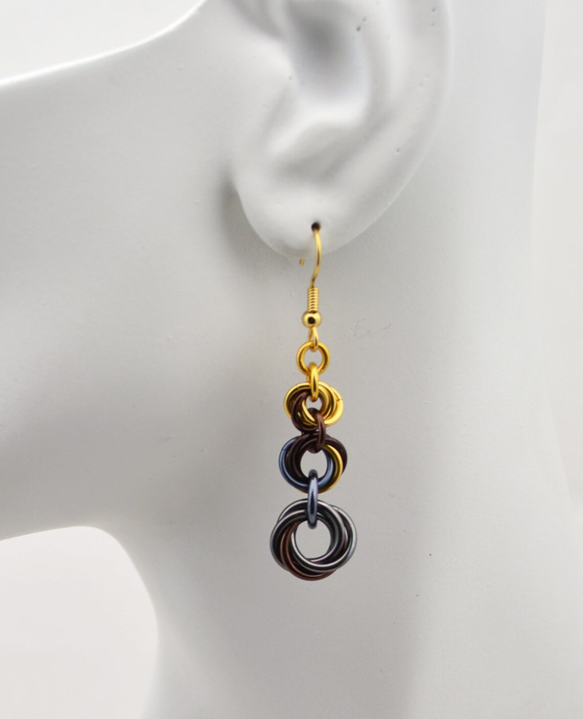 Gold Grey Brown Knotted Metal Graduated Earrings Steampunk - Etsy