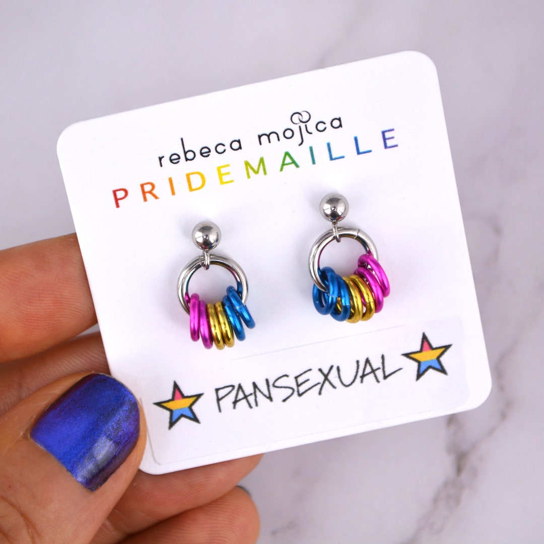 Pansexual Pride Flag Tiny Chainmaille Earring, Subtle Pan Pride ...