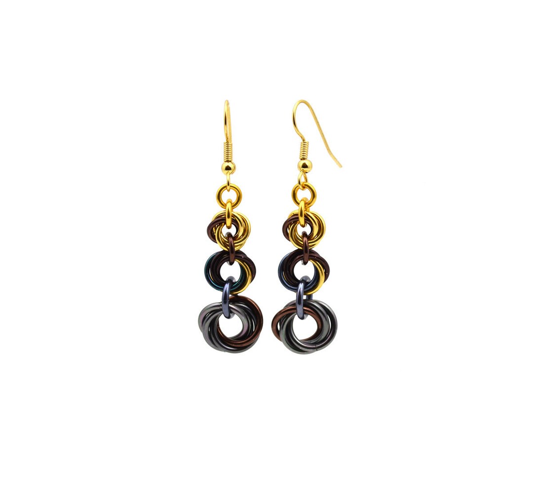 Gold, Grey, Brown Knotted Metal Graduated Earrings - Steampunk Ombre - Etsy