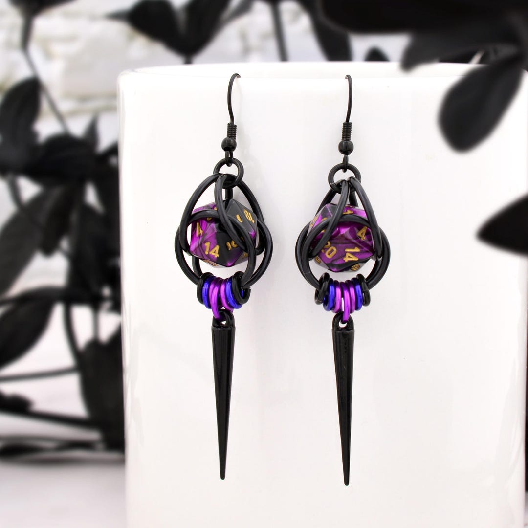 Purple Goth Spike D20 Earrings - Witchy Spike Dice Jewelry - Etsy
