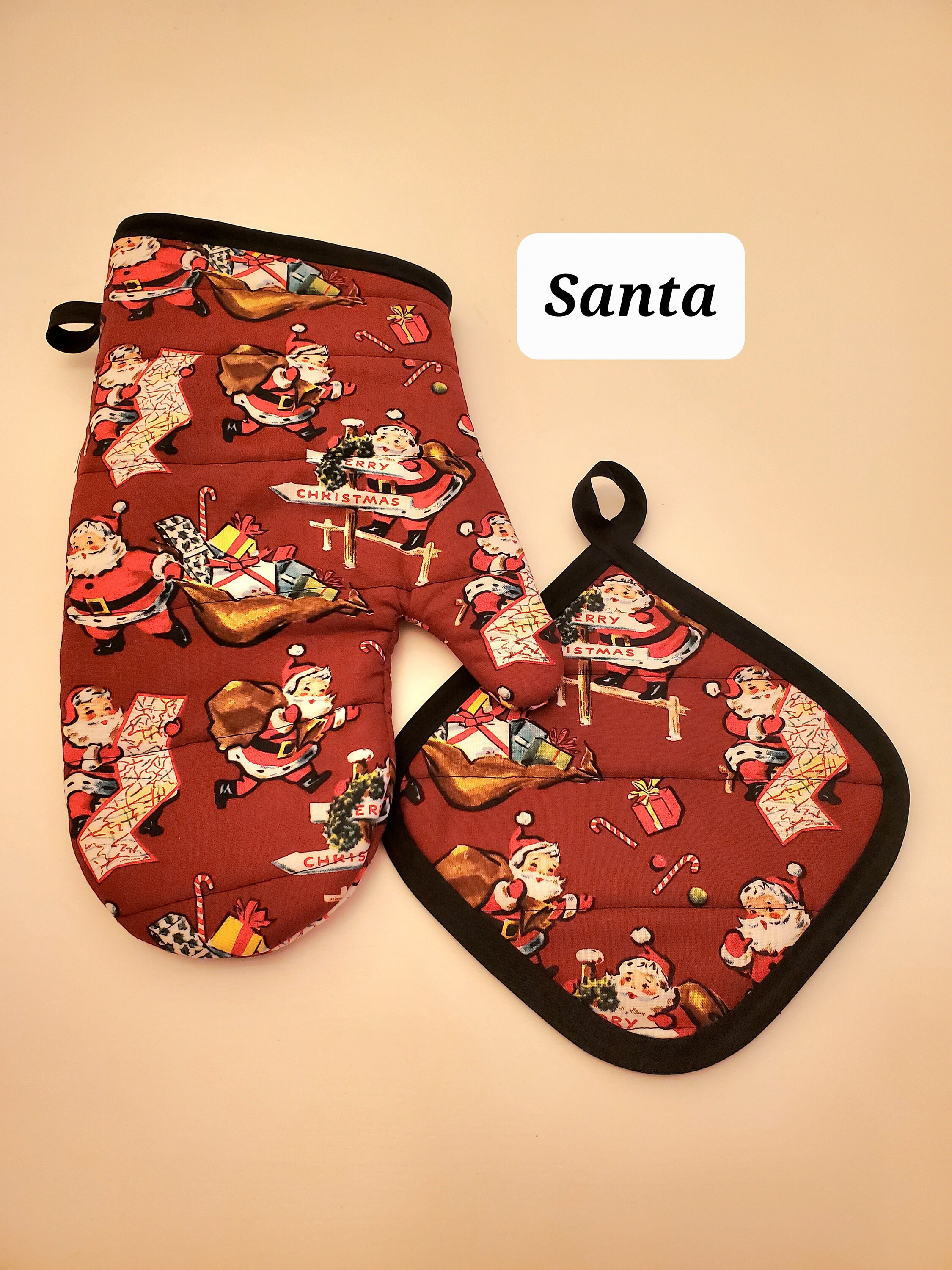 Holiday Christmas Oven Mitt & Potholder Set: Holiday Kitchen Decor - Etsy