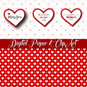Red Heart Digital Paper Red Love Digital Paper Heart Pattern Pack Love ...