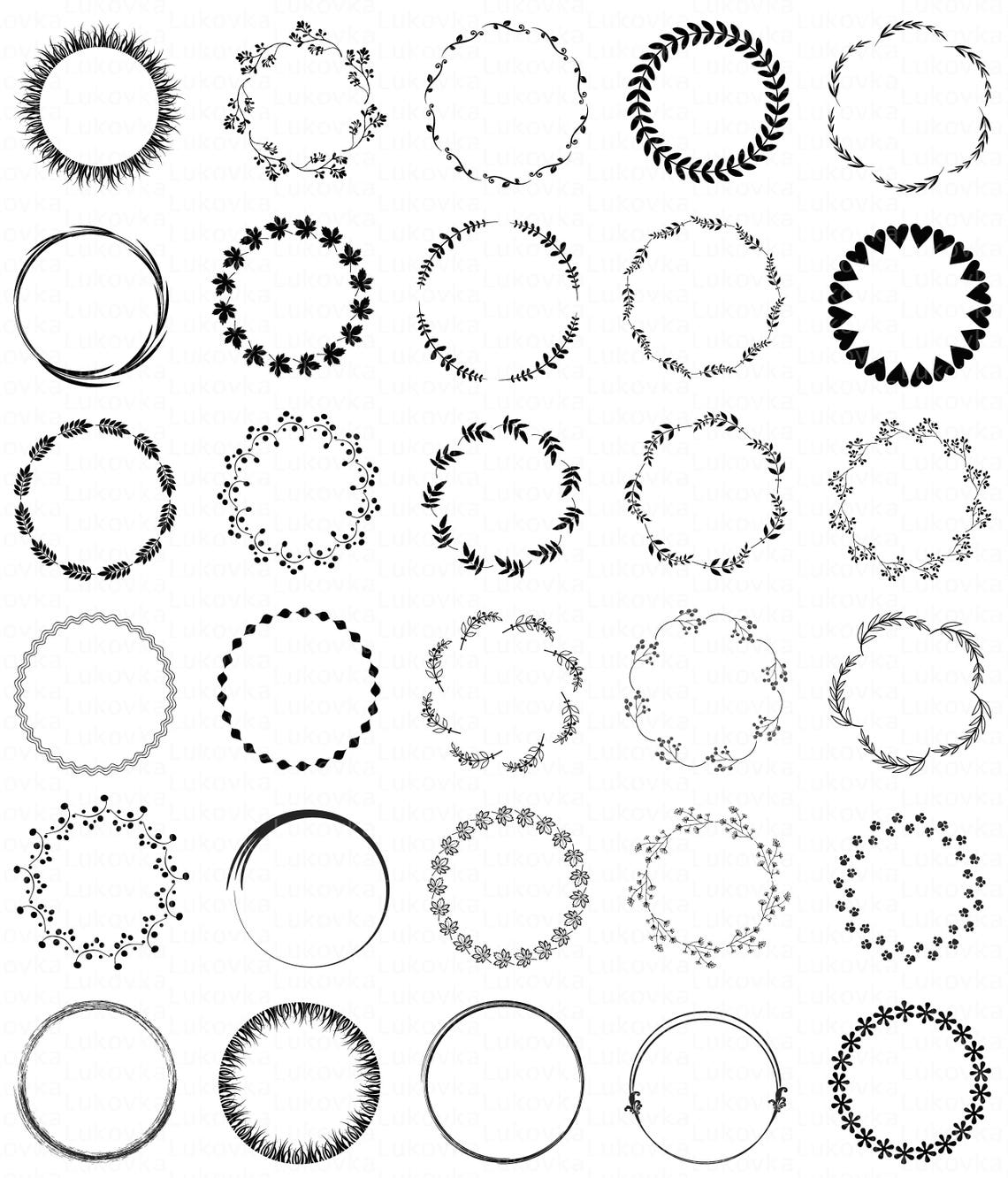 Black Digital Frames Black Floral Frames Clipart Black Circle | Etsy