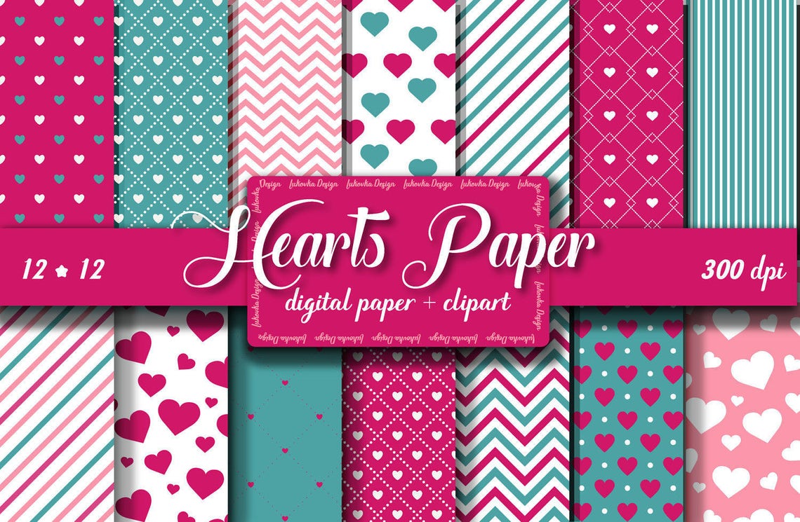 Pink Hearts Digital Paper Blue Pink Girl Digital Paper Love - Etsy